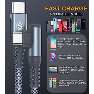 USB-C to USB-C Cable 60w [2-Pack 6.2ft], Right Angle iPhone 15 Fast Charger Cord Compatible with iPhone 15 Plus 15 Pro Max, MacBook Air/Pro,iPad Air/Pro Samsung Galaxy S23 S22 S21 S20+, Note 20 10