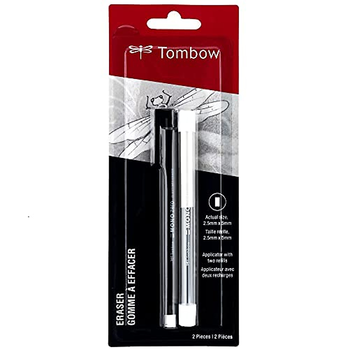 Tombow 57317 MONO Zero Eraser Value Pack, Rectangle 2.5mm. Precision Tip Pen-Style Eraser with Refill