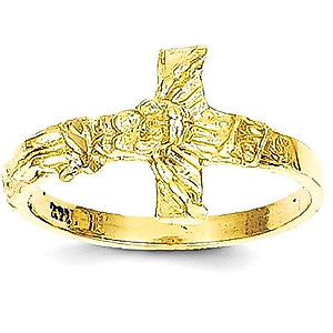 IceCarats 14K Yellow Gold Lord Jesus Christ Crucifix Holy Cross Ring Christian Religious Band Size 7