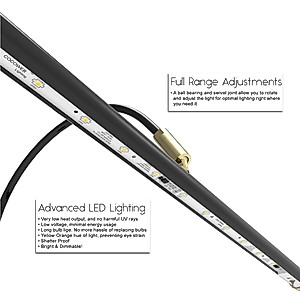 Cocoweb 19" Grand Piano Lamp - Adjustable, Black with Brass Accents, LED Clip-on with Dimmer - GPLED19D