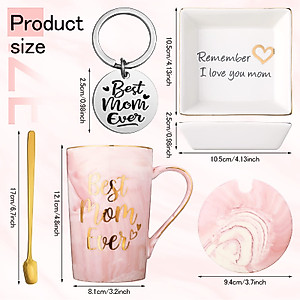 Nuanchu 3 Pcs Mother's Day Gifts for Mom Include Best Mom Ever Coffee Mug Remember I Love You Mom Ceramic Ring Dish Best Mom Ever Keychain for Mom from Daughter and Son