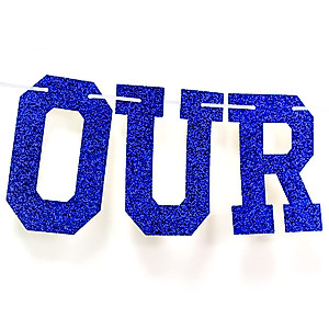 Our Adventure Continues Banner, Let the Adventure Begin Bunting Garlands, Travel Themed/Wedding/Graduation/Retirement Party Decorations Supplies, Blue Glitter