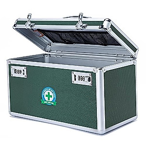 HEWEI WORKS Large capacity Locking Box， Lockable Medication Box with Portable Storage Case, 15''x 8.7''x 9.3'', Childproof Medicine Lock Organizer, Locked Empty First Aid Storage Case (GREEN)