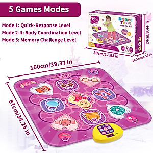 Dance Mat,Toys for 3 4 5 6 7+ Year Old Girls,Dance Mat for Kids,Electronic Music Dance Pad Toy with LED Lights,5 Game Modes Princess Dancing Mat,Birthday Xmas Gifts for Age 3-8 Year Old Girls