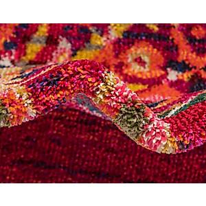 Unique Loom Medici Collection Vibrant Colors Abstract Botanical Red Round Rug (6' 0 x 6' 0)