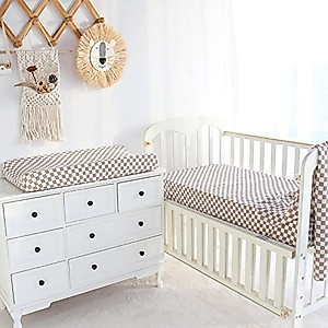 LifeTree Muslin Changing Pad Cover for Baby Girls Boys, Bamboo Cotton Comfort Neutral Diaper Change Table Pad Covers, Soft Boho Changing Pad Sheets, Checkered, 16"x32"