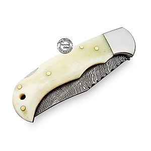 Hunting Edge Camel Bone 6.5'' 100% Handmade Damascus Steel Folding Pocket Knife 100% Prime Quality
