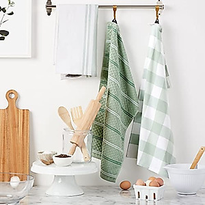 KitchenAid Stripe Gingham Dual Kitchen Rectangular CottonTowel 3-Pack Set, Matcha, 16"x28"