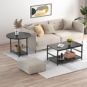 WOHOMO Coffee Table, Black Modern Coffee Tables for Living Room 2 in 1Detachable Small Center Table Set with Storage, Black Marble