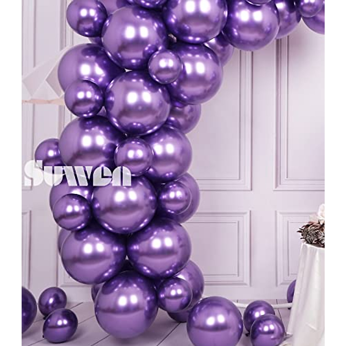 SUWEN Purple Metallic Balloons Kit 67PCS 10 Inch 5 Inch Different Sizes Latex Helium Shiny Chrome Dark Purple Balloons for Birthday Graduation Anniversary Party Decorations