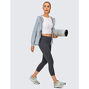 CRZ YOGA Butterluxe Womens High Neck Longline Sports Bra - U Back Padded Crop Workout Tank Top with Built in Bra White Medium