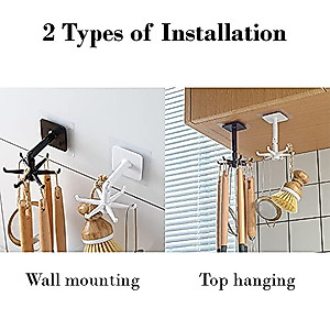 365Home Hanging Utensil Holder Hooks Kitchen Utensil Hanger Wall Mount 360 Degrees Rotating Folding Hook Self Adhesive Hook Utensil Rack with 6 Hooks for Kitchen Bathroom Cabinet (4 Black)
