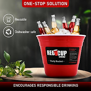 Reusable Red Party Bucket, Ice Bucket, Wine Cooler, Kitchen Set, Champagne Bucket, Wine Bucket, Beer Bucket, Snack Cup, Bottle Cooler, Ice Tub, BBQ Set, Large Ice Bucket | BPA Free | Strong & Sturdy