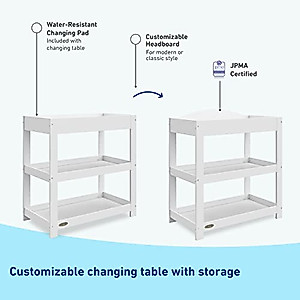 Graco Customizable Changing Table with Water-Resistant Changing Pad (White) - Customizable Modern Flat or Classic Arched Headboard, Changing Pad Included