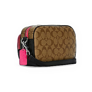 Coach Womens Court Crossbody In Signature Canvas With Vintage Rose Print Silver/Khaki Multi