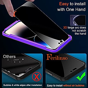 Ferilinso 3 Pack for Apple iPhone 14 Pro Privacy Screen Protector Tempered Glass Accessories 9H Anti Spy Privacy Screen for iPhone 14 Pro 3 Pack Camera Lens Protector Case Friendly