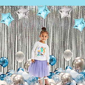 AIBIIN 2pcs 3.3x6.6ft Silver Tinsel Curtain Backdrop Silver Foil Fringe Curtain Backdrop Tinsel Streamers Party Decorations for Birthday Wedding Engagement Bridal Shower Baby Shower Bachelorette