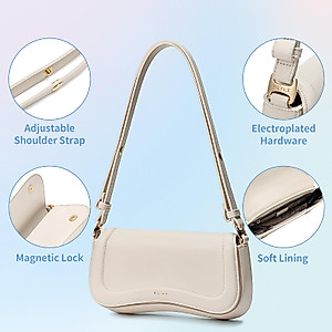Keyli Shoulder Bag for Women mini Crossbody Purses Retro Classic Handbag Waterproof Vegan Leather Clutch Tote Hobo Purse Designer Bags with Adjustable Strap Beige