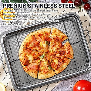 Air Fryer Basket For Oven 2 Set, 15.2 x 10.3 inch Stainless Steel Air Fryer Basket and Baking Sheet, with Non-stick Coating, For French Fried, Turky, Bacon, Chicken Wings