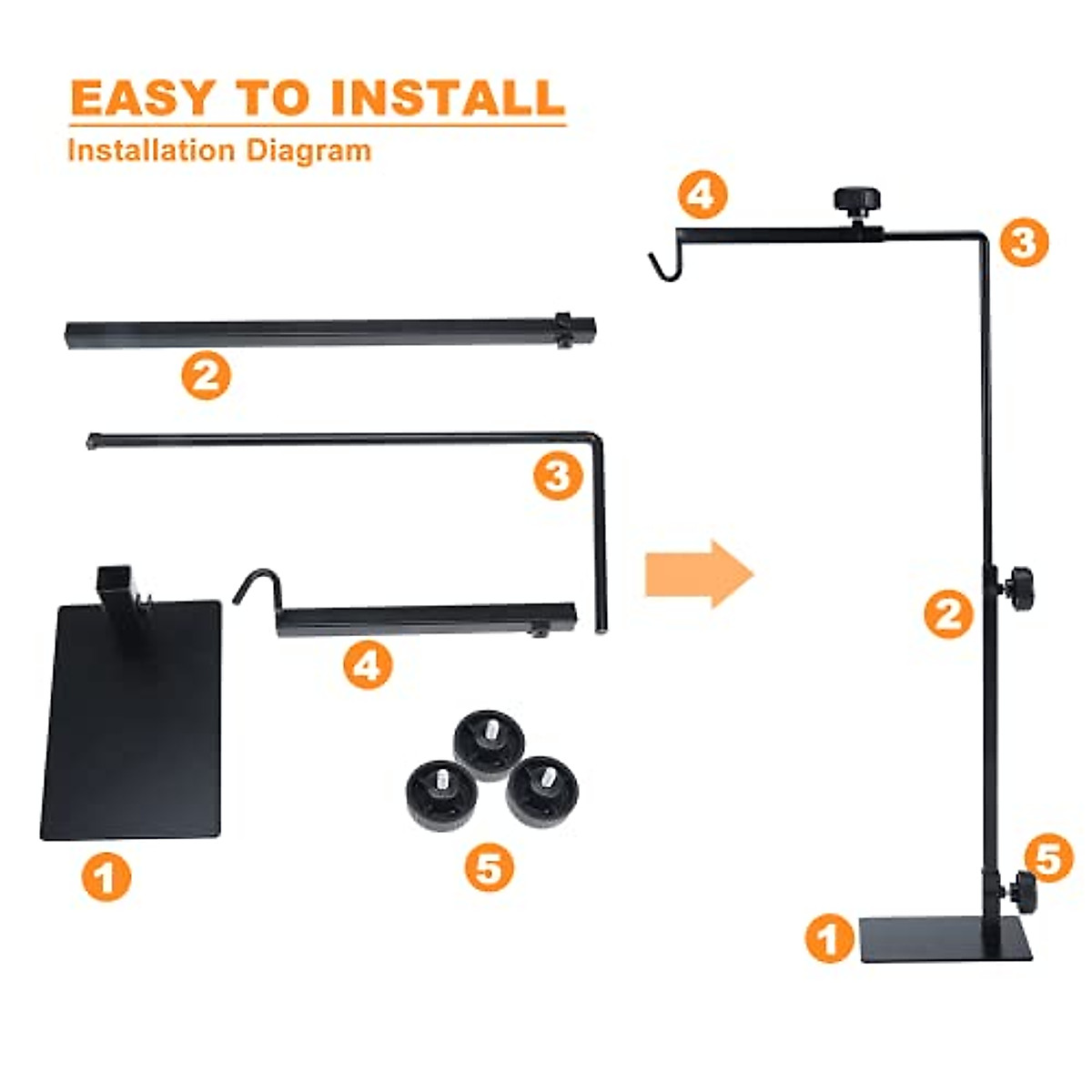 Patioer Reptile Lamp Stand Pet Lamp Bracket Adjustable Metal Floor Light Lamp Holder Lamp Support for Reptile Succulent Plants Glass Terrarium Heating Light, Small Size