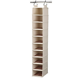 Household Essentials 3328-1 Cotton Canvas Hanging Closet Shoe Organizer | 10-Shelf | Natural