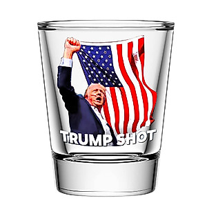 Trump Shot Glass 1.5 oz Heavy Base Shot Glass, Tequila Shot Glass Perfect for Patriotic Celebrations and Political Enthusiasts, Espresso Shot Glass for Vodka, Whiskey, Spirits & Liquors