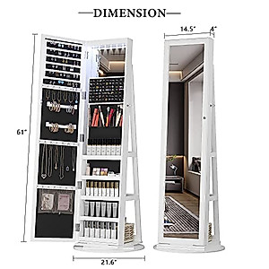 OUTDOOR DOIT 360° Rotating 67'' Jewelry Armoire with 6 LEDS, Full Length Mirror Large Capacity Jewelry Organizer Armoire, Lockable Floor Standing Mirror with Back Storage Shelves