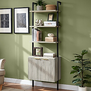 OAKHAM HOME Oxford Bookshelf, Ladder 5 Tier Open Bookshelf, Tall Book Shelf with Cabinet, Wall Mount Bookshelves with Display Rack, Bookcase with Shelves for Bedroom, Living Room, Grey Oak 2 Piece