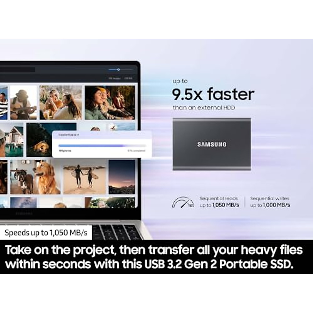 SAMSUNG T7 Portable SSD, 2TB External Solid State Drive, Speeds Up to 1,050MB/s, USB 3.2 Gen 2, Reliable Storage for Gaming, Students, Professionals, MU-PC2T0H/AM, Blue