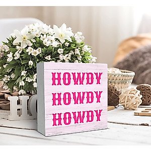 SRADMO Hot Pink Howdy Preppy Wood Box Sign Desk Decor，Pink Preppy Cowgirl Wooden Block Box Sign Decoration For Western Home Office Dorm Wall Shelf Table Decor