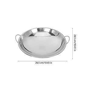 YARDWE Spanish Paella Pan Stainless Steel Everyday Pan with Double Ear Metal Frying Pan Korean Food Ramen Noodle Pot Non Stick Skillet Kitchen Stockpot Peking Wok Kitchen Gadgets 26. 5cm Wok Pan