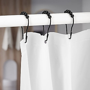 YOUHORYA 12Pcs Shower Curtain Hooks Rings Rust Resistant Stainless Steel Hook Bathroom Rods Curtains Nickel Proof Metal Hangers Snap Closure Roller Glide Black