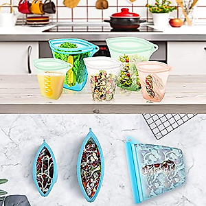 Reusable Silicone Food Storage Bags,Stand Up Leakproof Zip Containers,Reusable Sandwich Bags,Non-Toxic,BPA Free, Dishwasher Safe,Freezer-Safe,Easy to Clean（Set of 5）