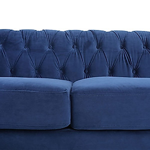 LEVNARY Three-Seat Velvet Sofa, Large Sofa Classic Tufted Chesterfield Settee Modern 3 Seater Couch Furniture Tufted Back for Living Room, Blue