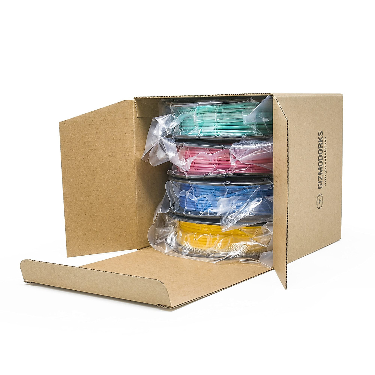 Gizmo Dorks Silk PLA 3D Printer Filament 3mm (2.85mm) 200g, 4 Color Sample Pack - High Gloss Ocean Blue, Red Pink, Teal, Yellow Gold