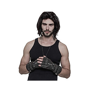 Punk Rave Steampunk Fingerless Gloves for Men Motorcycle Cotton Gloves Grey Coffee Driving Gloves (XL-XXXL, Grey)