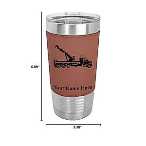 LaserGram 20oz Vacuum Insulated Tumbler Mug, Tow Truck Wrecker, Personalized Engraving Included (Faux Leather, Dark Brown)