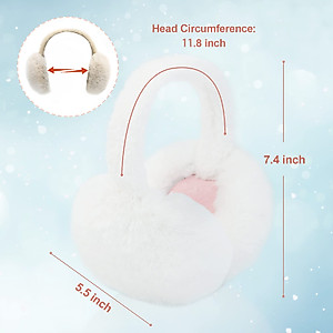 PIGBENGO Foldable Ear Muffs for Women Cold Weather Fluffy Earmuffs Winter Warm Headband Cute Slouchy Ear Warmers (Beige)