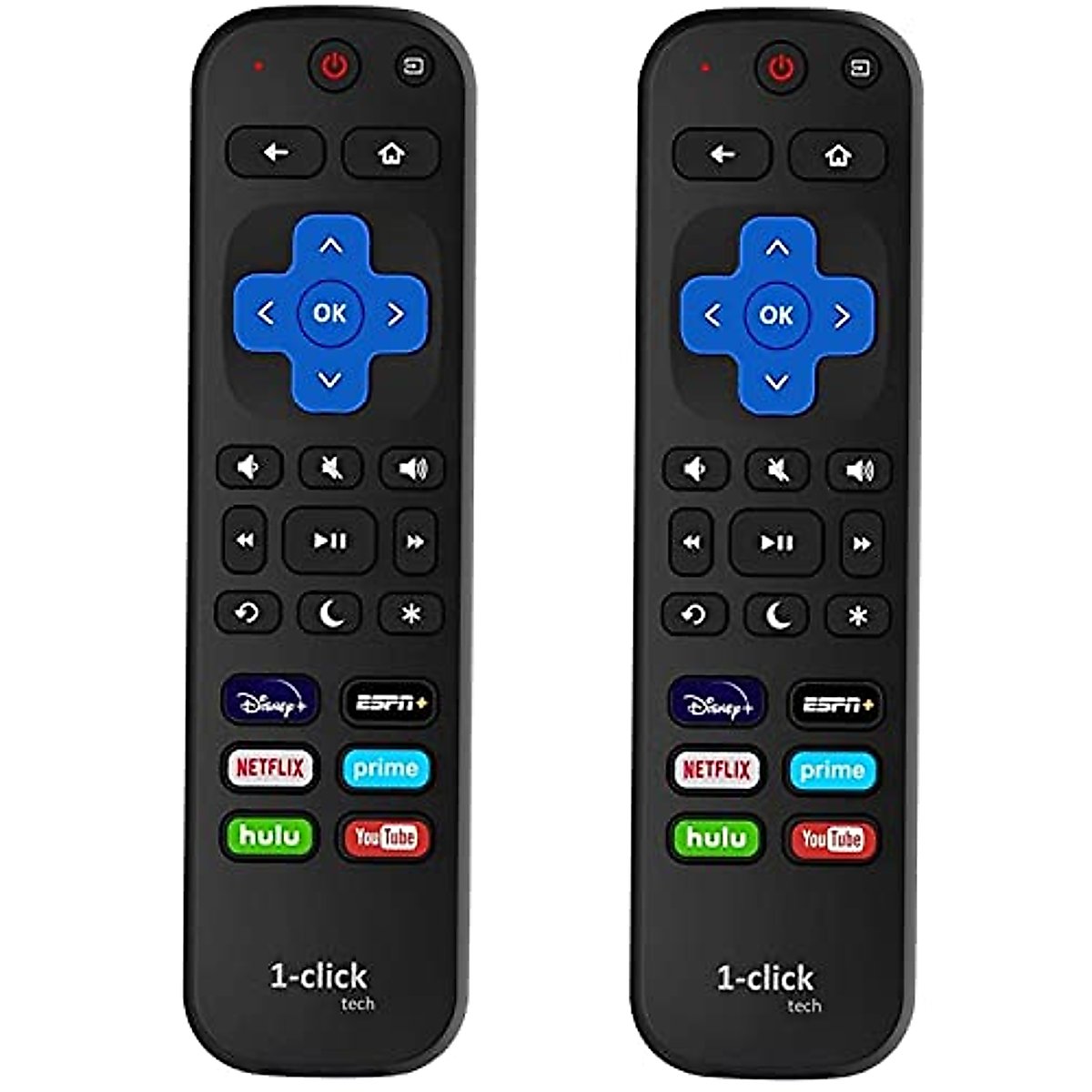 1-clicktech for【Roku TV & Roku Box】 Remote Control - TCL Hisense ONN Sanyo Sharp Hitachi Element Insignia Westinghouse LG JVC Magnavox Roku TV, w/ 12 Opt. Channels [NOT for Stick] (2 Pack Remote)