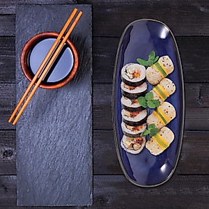 FRCOLOR Serving Platter Dishes Oval Serving Plates Sushi Platter Snack Storage Plattersushi Appetizer Plates Japanese Style Dinnerware ( Blue Small Sizes )