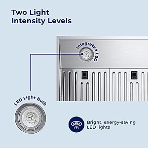 Hauslane | Chef Series 30” PS10 Under Cabinet Range Hood | PRO PERFORMANCE | Stainless Steel Electric Stove Ventilator | 3 Speed Exhaust Fan, Bright LED Lights & Delay Auto Shut-Off