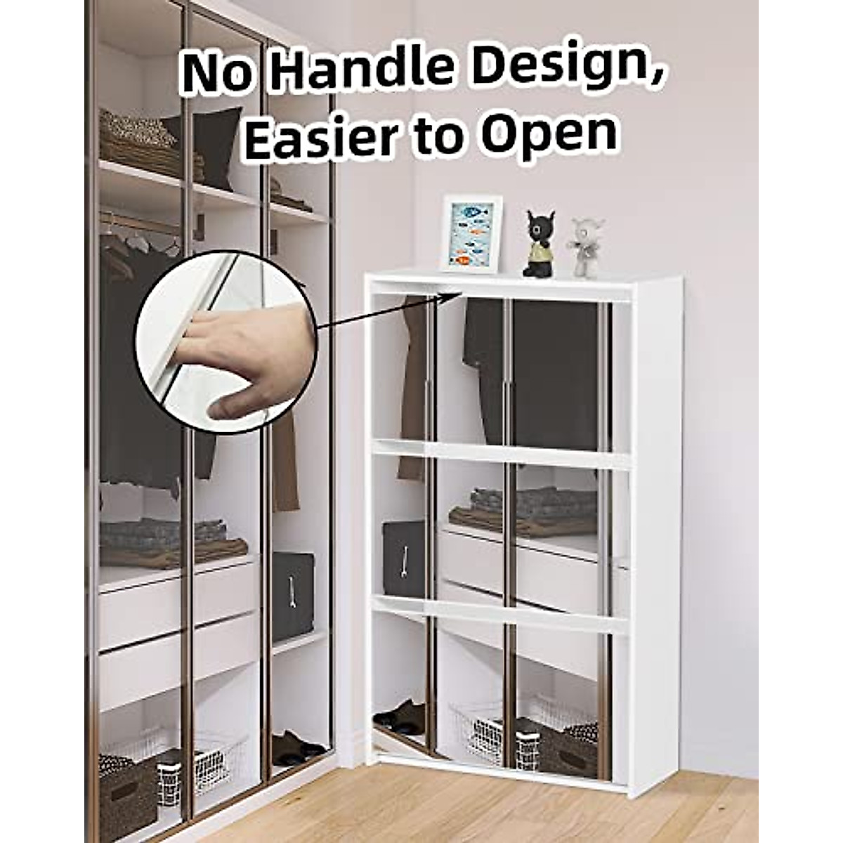 HOPUBUY Shoe Cabinet for Entryway, Narrow Shoe Storage Cabinet with Mirror, Wood Slim Shoe Rack 3 Tier Shoe Organizer for Home and Apartment, White