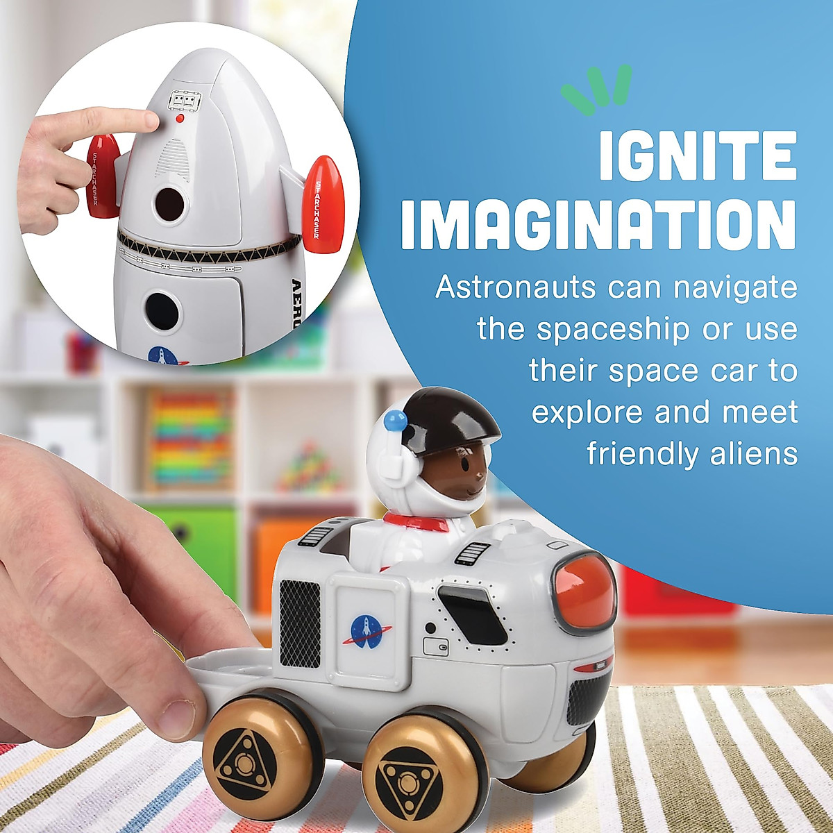 CP Toys Space Mission Rocket Ship Toy, Includes Astronaut Figurines, Aliens and Vehicle, Space Gifts, STEM Toddler Toys for Kids 3 Years and Older, 16.7"