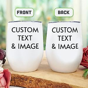 Magizak Personalized Wine Tumbler Custom Text Photo Picture Cup Stainless Steel Insulated Wine Tumblers 12oz Customized Gifts For Best Friend Coworker Boss Men Women Birthday Christmas Present