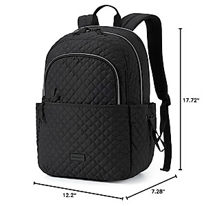 BAGSMART Laptop Backpack for Women, Quilted Travel Backpack Fits 15.6 Inch Laptop, Lightweight Bookbag for School with Charging Port Hole, Computer Backpack for College Work Business, Classic Black