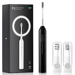 usmile Sonic Electric Toothbrush for Adults, USB Rechargeable with 2 Brush Heads, Powered Whitening Toothbrush with Smart Timer, 4-Hour Fast Charge for 180 Days Use, P1 Black