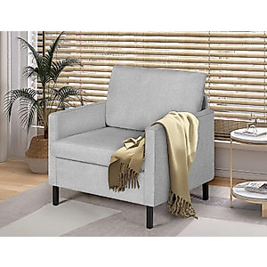 TYBOATLE Modern Upholstered Linen Fabric Accent Arm Chairs, Living Room Single Sofa Chair with Metal Legs, Comfy Reading Lounge Armchair for Small Spaces, Apartment, Bedroom, Office (Light Grey)