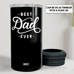 SANDJEST 4-in-1 Best Dad Ever Tumbler Gifts for Dad from Daughter Son - 12oz Dad Can Cooler Tumblers Travel Mug Cup - Stainless Steel Insulated Cans Coozie Christmas, Birthday, Father's Day Gift