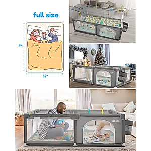 HEAO XXL 79x59 Baby Playpen with Playmat & stroage Bag Kids Large Playard with 30PCS Pit Balls Indoor & Outdoor Kids Activity Center Infant Safety Gates Light Grey