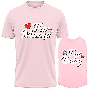 Apparelyn Classy Fur Mama Fur Baby Dog or Cat Matching Pet and Owner Shirt Set